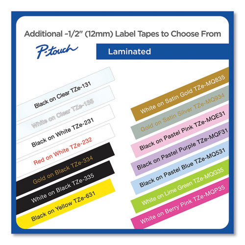 Tze Series Standard Adhesive Laminated Labeling Tape, 0.5", Black On W ...